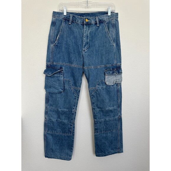 MNML | Jeans | Mnml Cargo Straight Leg Jeans Medium Wash Blue Cargo Mens Size 3 Y2k Baggy | Poshmark